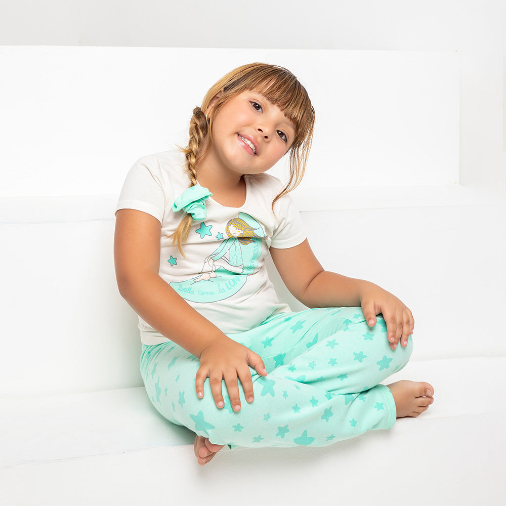 Pijama verde camiseta manga corta y pantalón para niña– Codelin